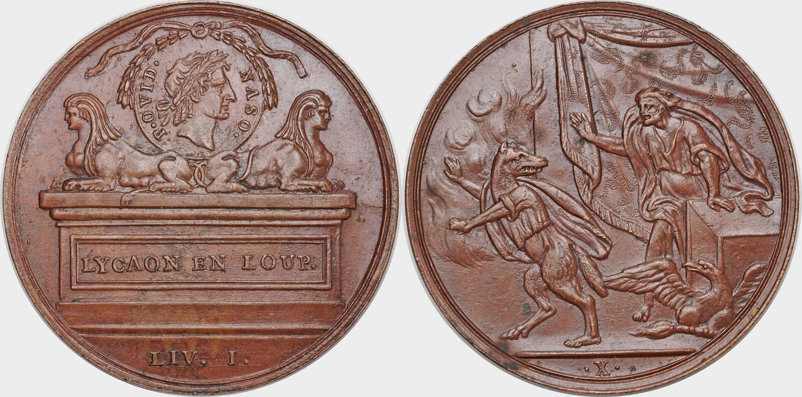 SWITZERLAND Medal 1711 Geneva. Metamorphoses of Ovid (Lycaon turned to ...