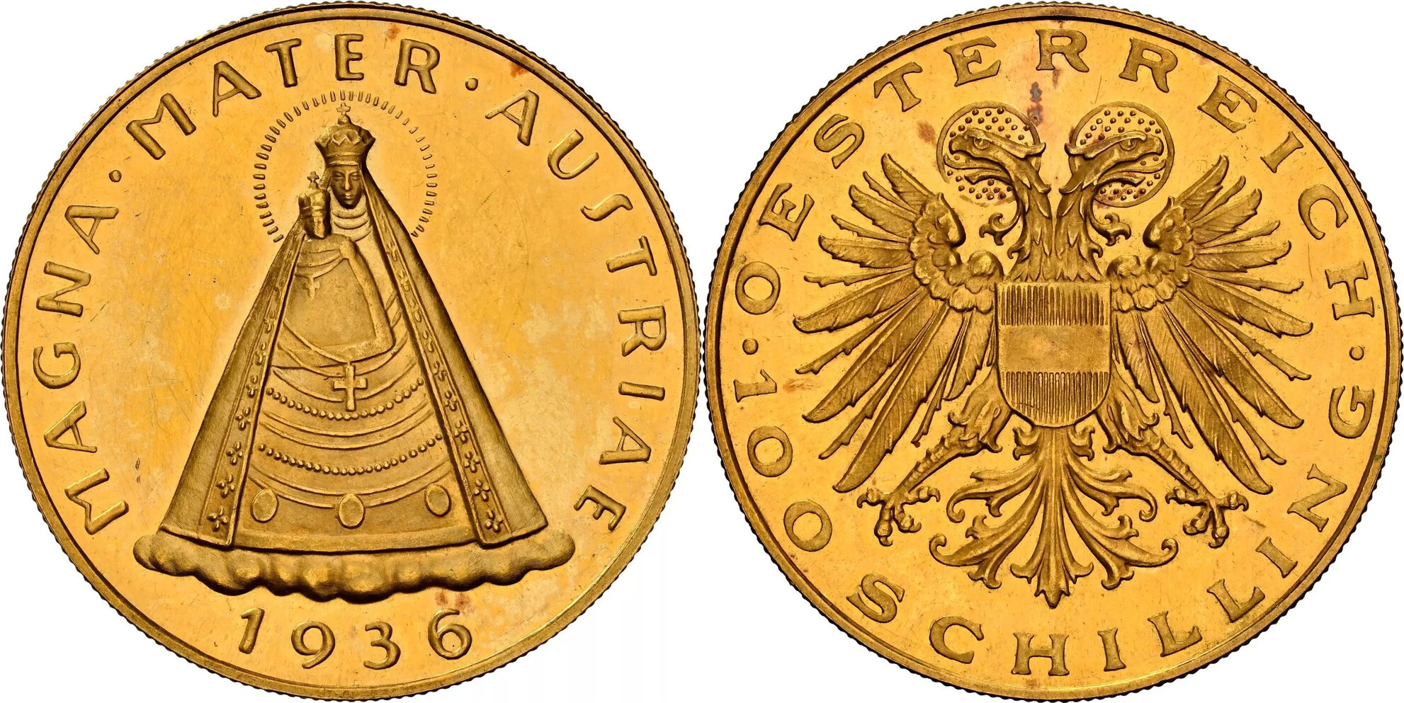 1936 Austria (1st Republic). Gold 100 Schilling Coin. NGC PL 61 | MA-Shops