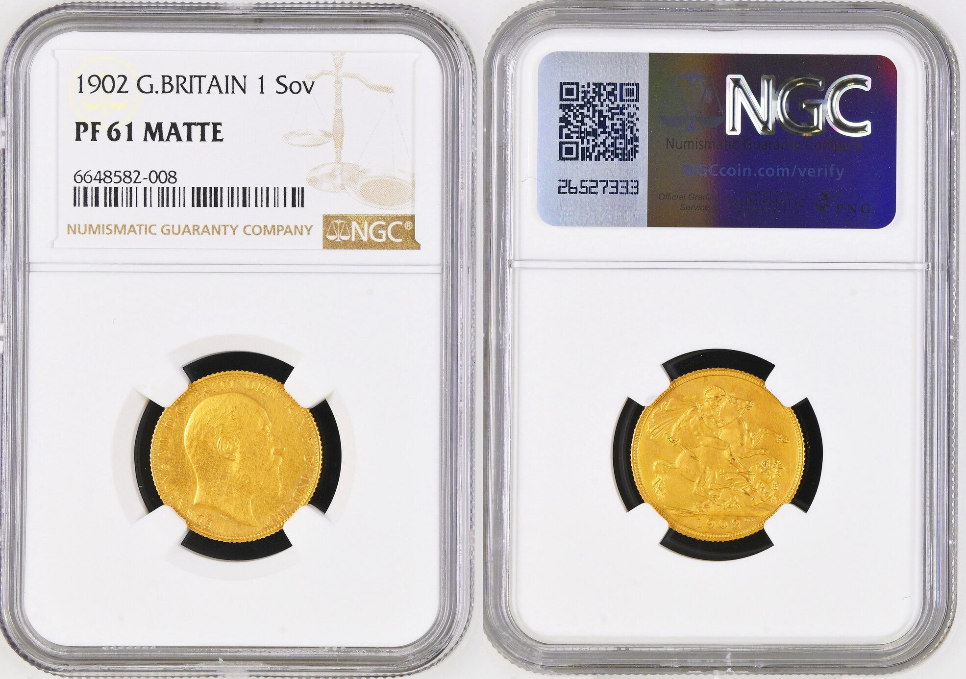 Great Britain 1902 Matte Proof Gold Sovereign Coin. NGC PF 61 MATTE ...