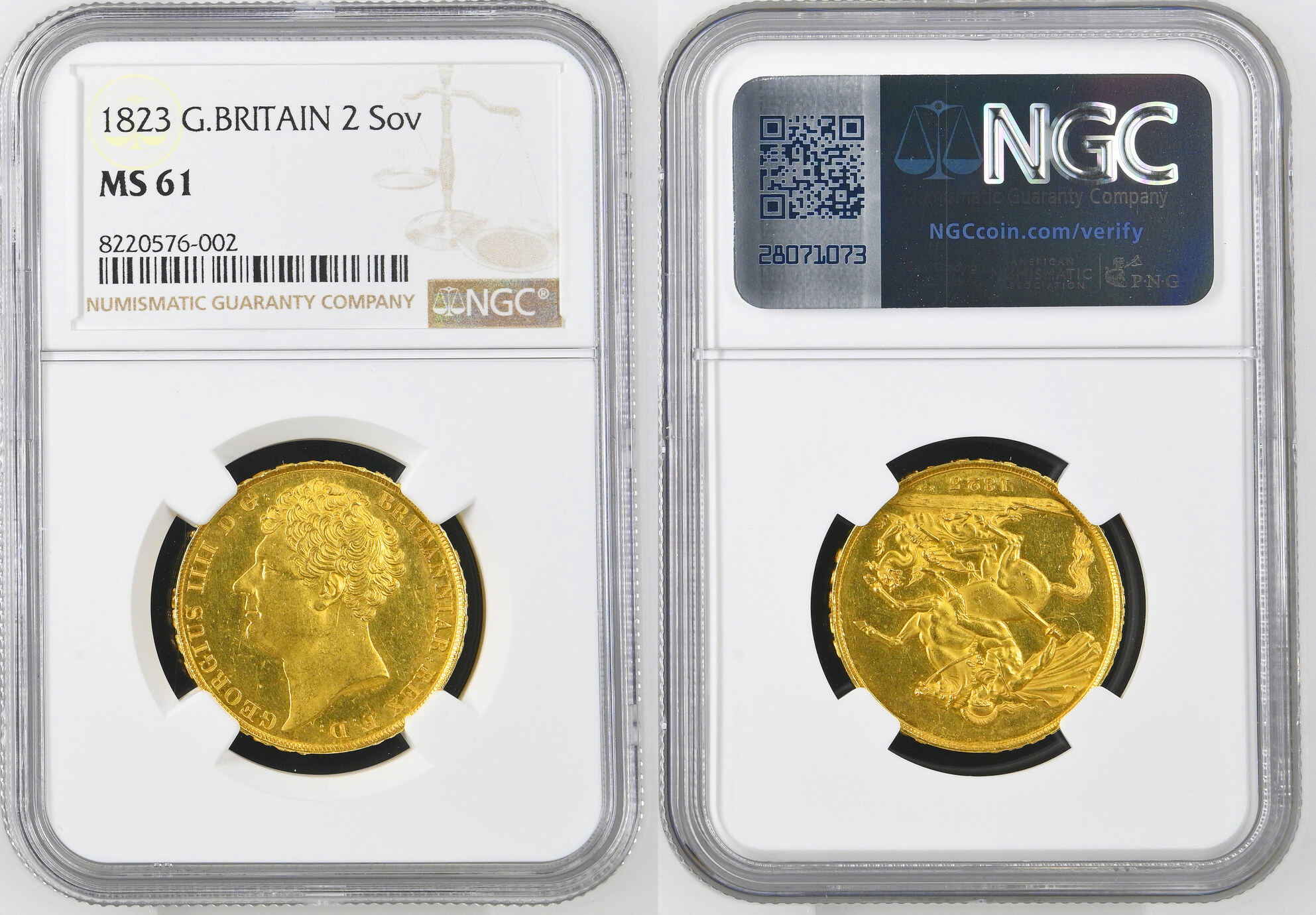 Great Britain 1823 George IV. Gold 2 Pounds (Double Sovereign) Coin. NGC MS 61 | MA-Shops