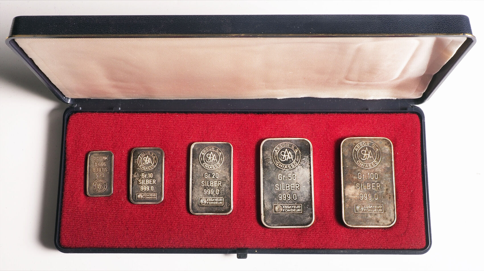 SWITZERLAND 5-100 GRAMM (5pcs) 1980s Vintage Fine Silver Set of 5 Bars ...