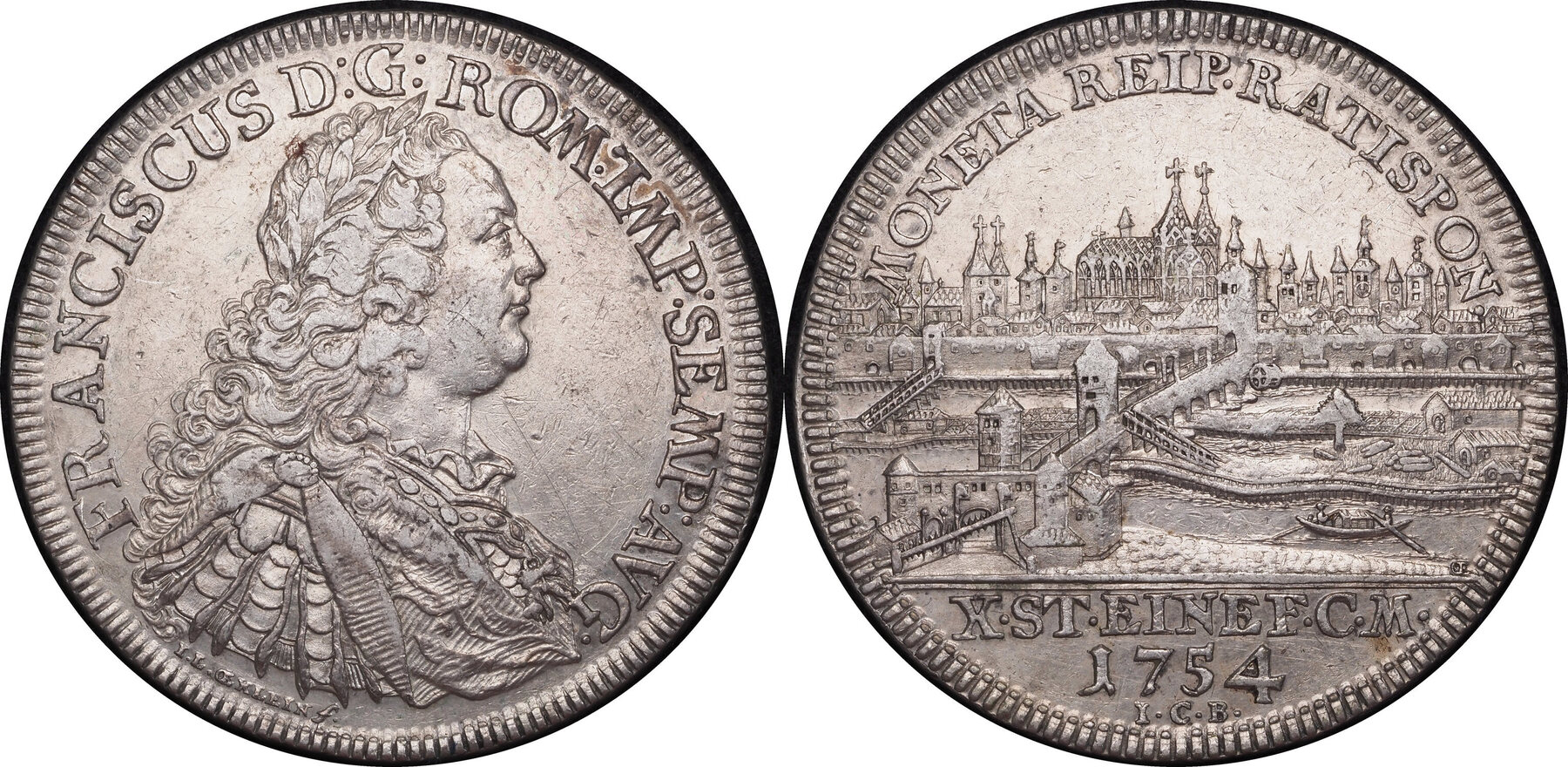 GERMANY TALER 1754 Regensburg, Francis Stephen. Silver City-View Thaler ...