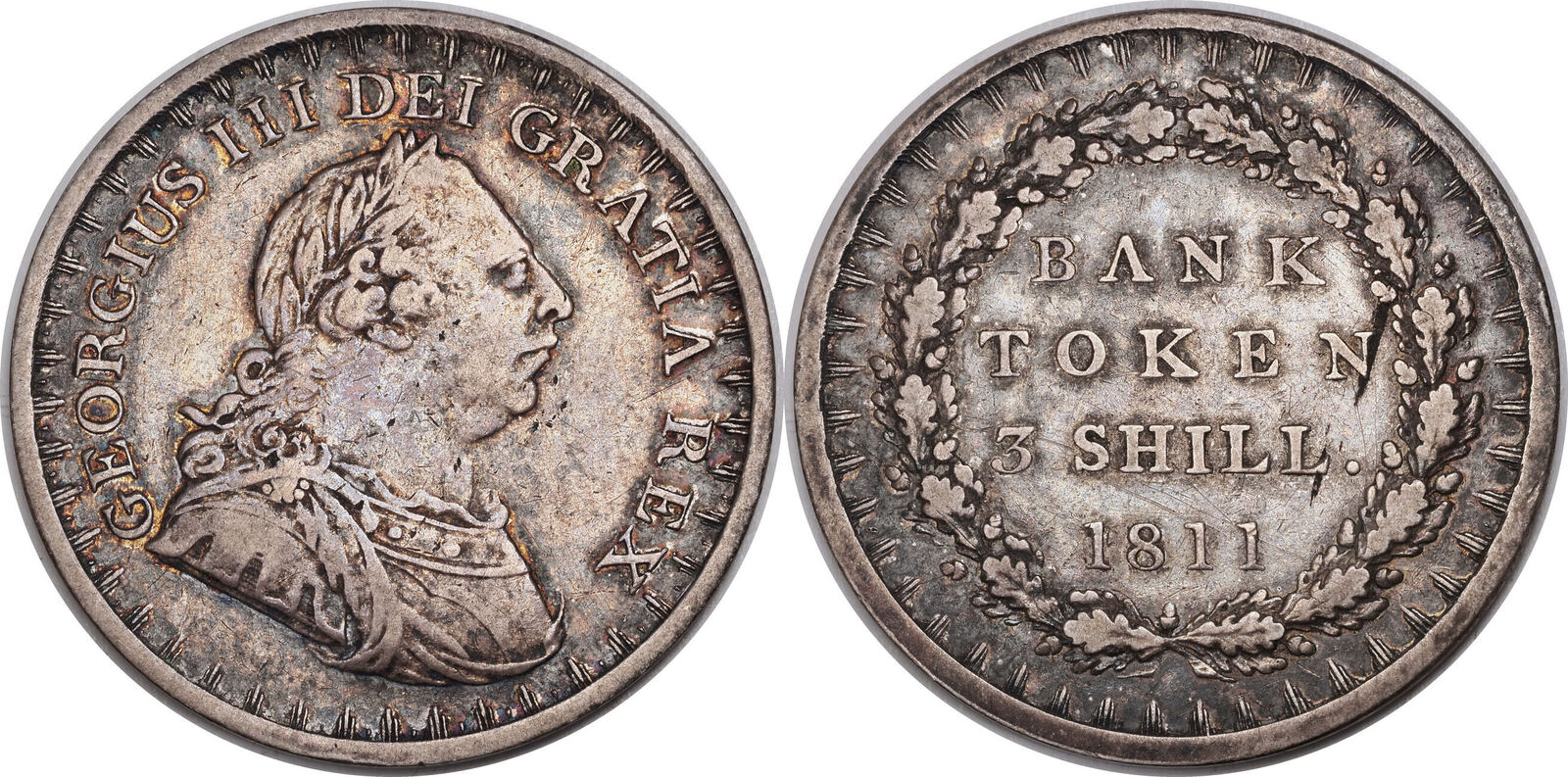 Great Britain 1811 George III. Silver 3 Shillings Bank Token Coin. VF+ ...