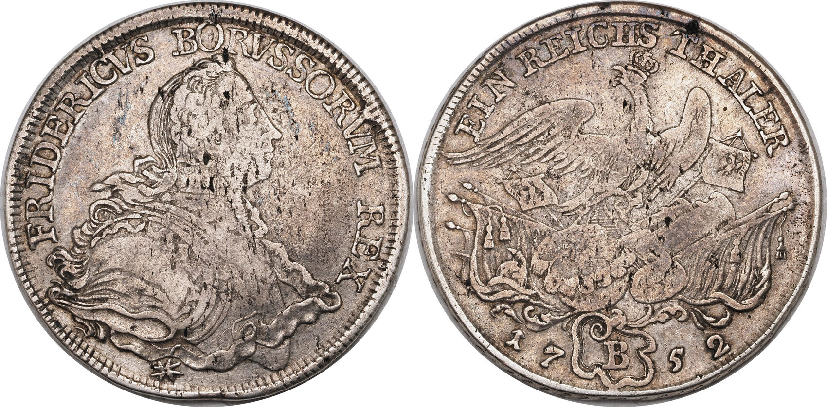 GERMANY-PRUSSIA 1752 B Frederick II. Silver Thaler Coin. Breslau! VF ...