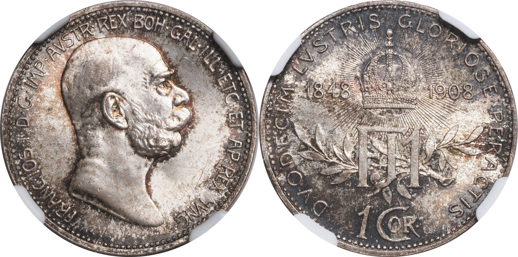 AUSTRIA 1908 Franz Josef I. Silver 1 Corona Coin. 60th Anniversary of ...