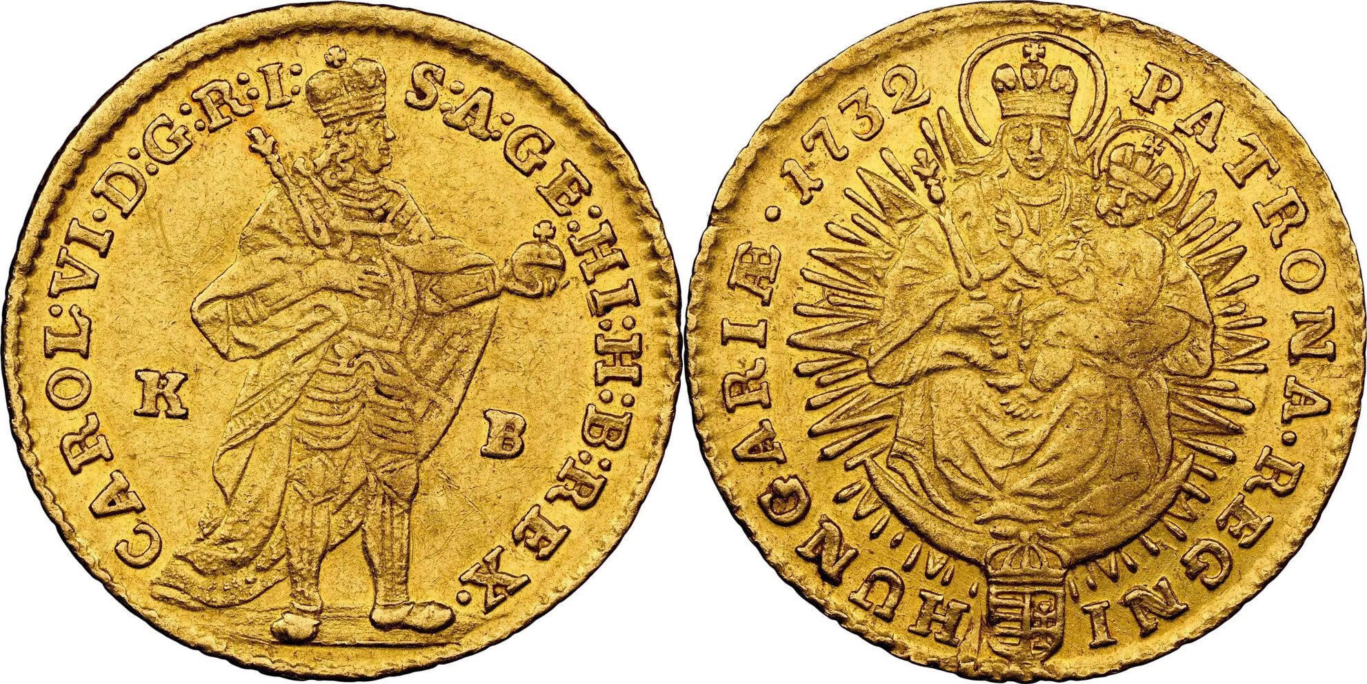 HUNGARY 1732KB Charles VI. Gold Ducat Coin. NGC AU 53 | MA-Shops