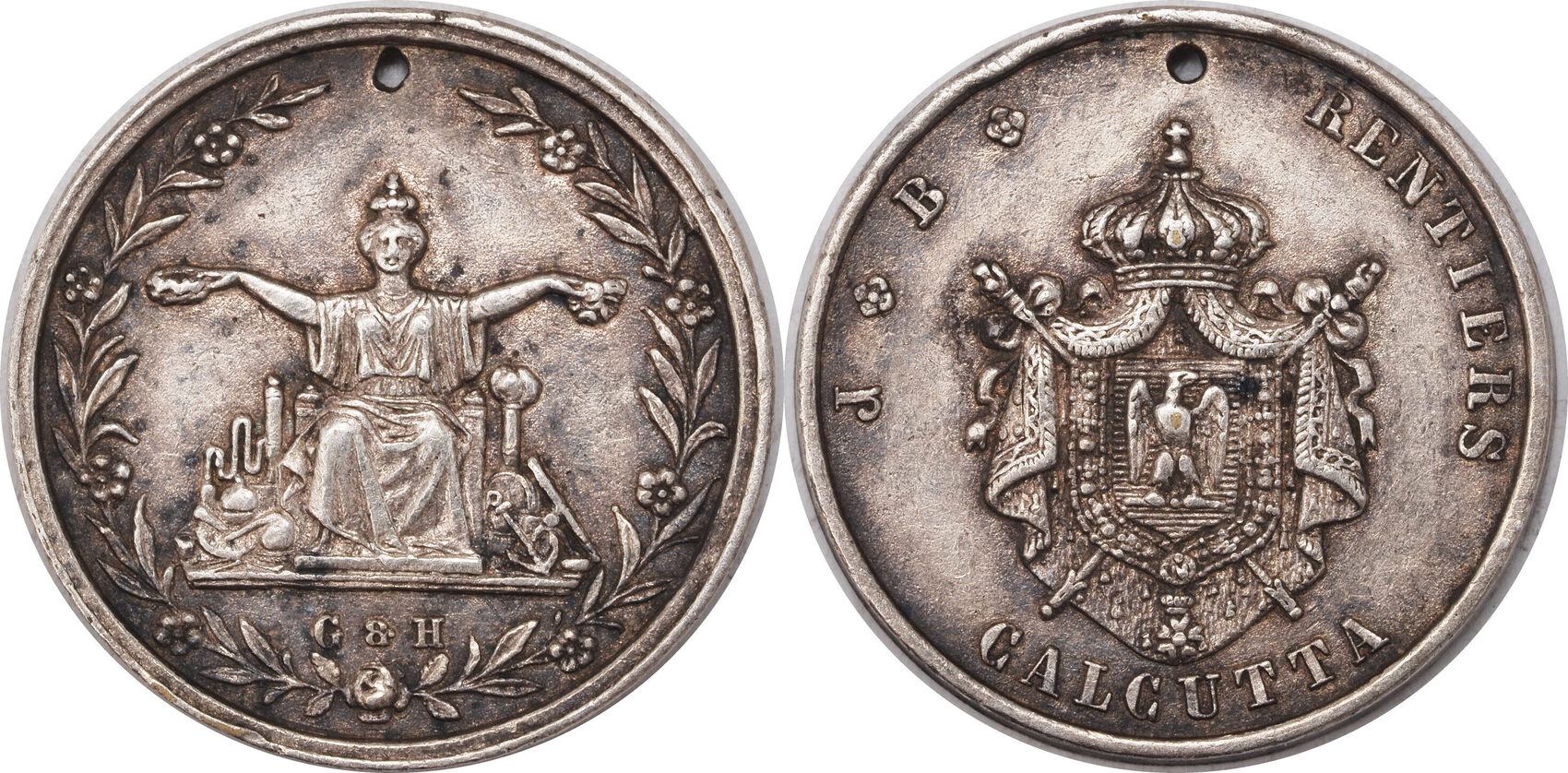 INDIA (French) Token 1852-1871 Calcutta. Rentiers & Co. (import-export ...