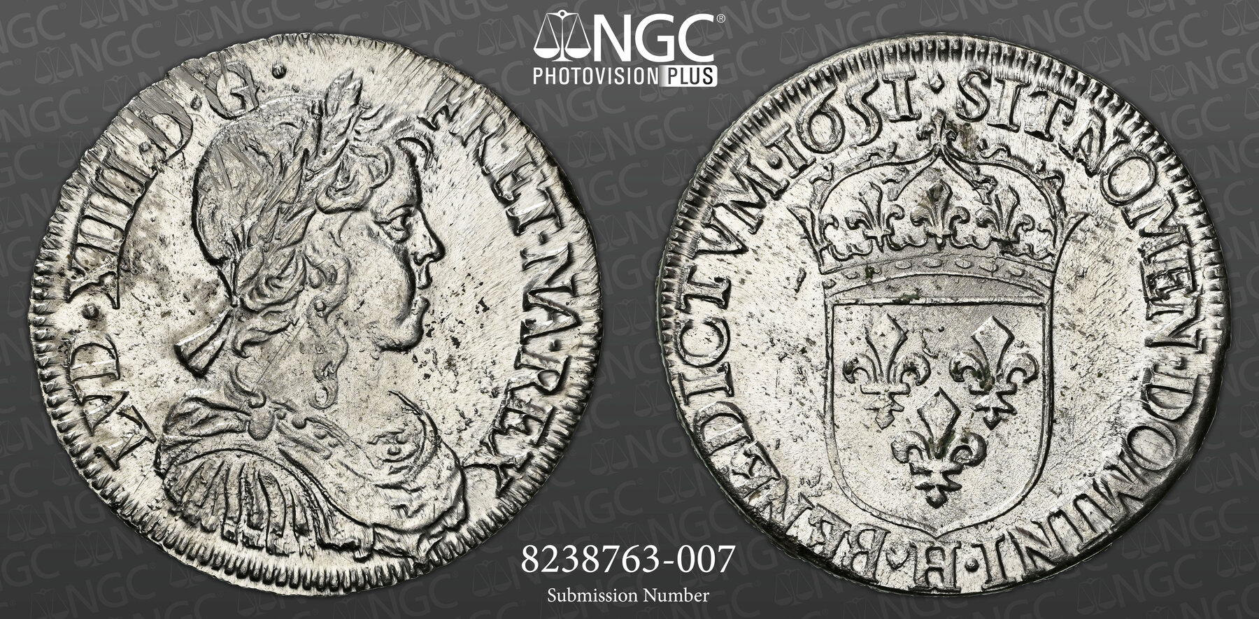 FRANCE 1651 H Louis XIV. Silver 1/2 Ecu Coin. La Rochelle! NGC UNC | MA-Shops