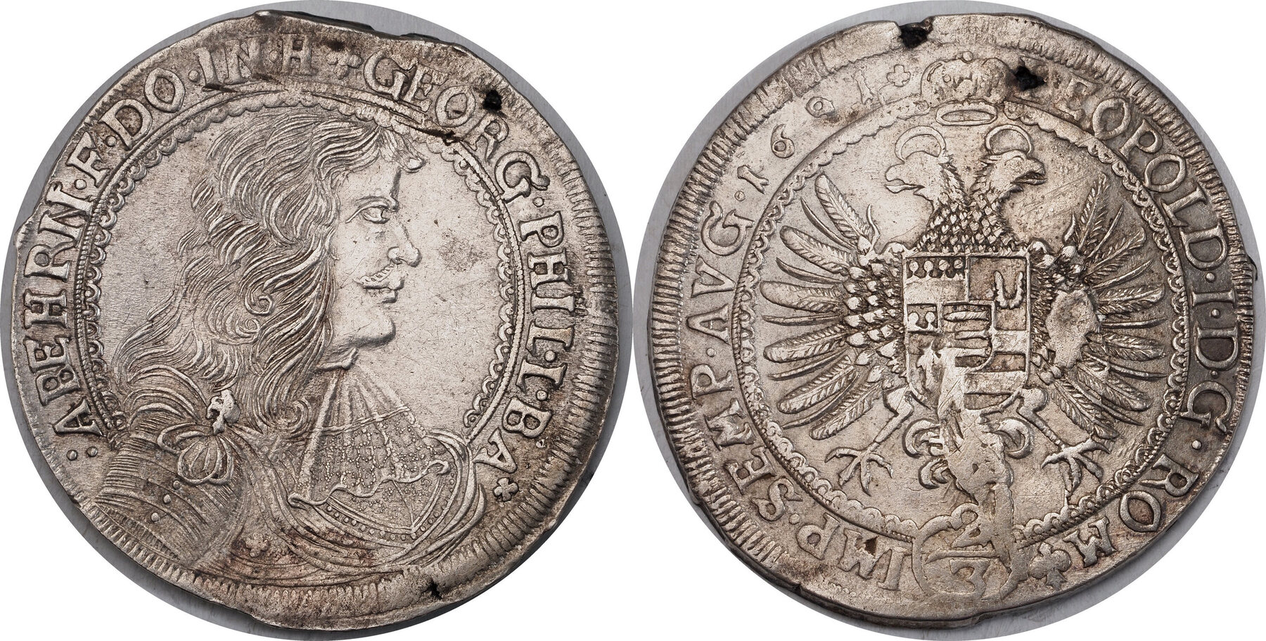 SWITZERLAND 1691 Haldenstein (Barony), Georg Philip. Silver 2/3 Thaler ...