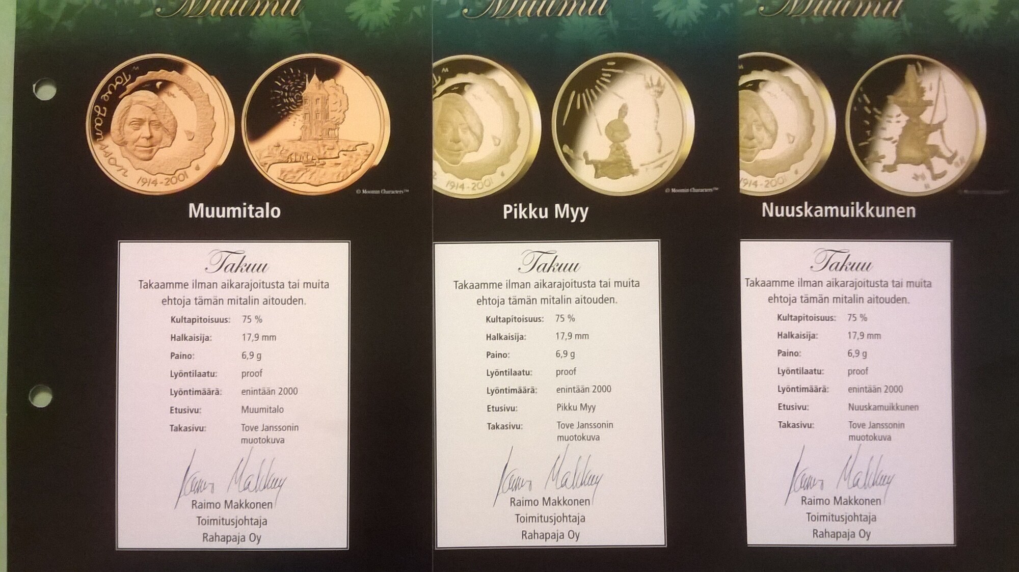 Finland Official Muumin 6 gold coin set by Finnish Mint, Tove Jansson ...