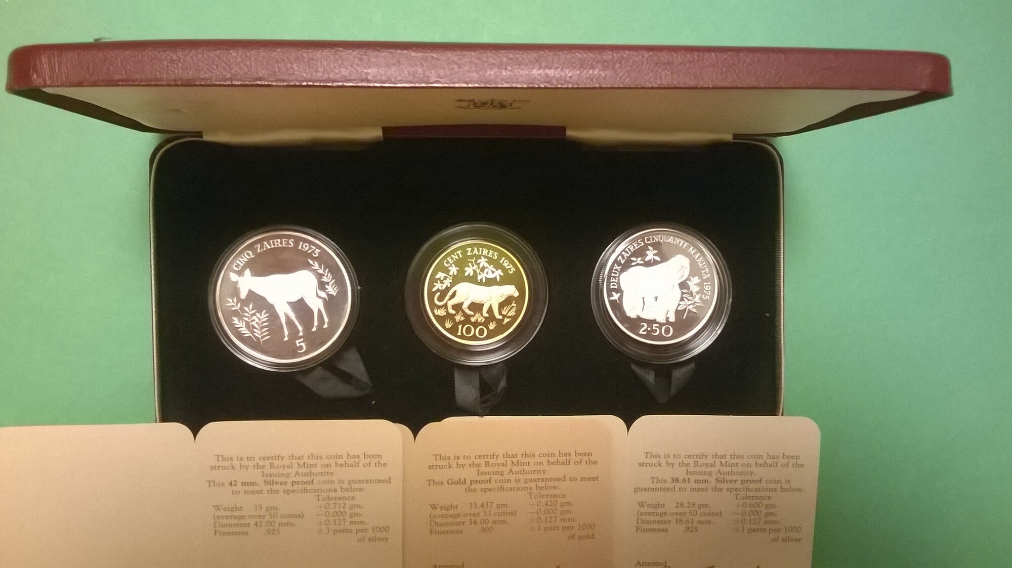 2,5 + 5 + 100 Zaires 1975 WWF Conservation Coin Collection Zaire ...