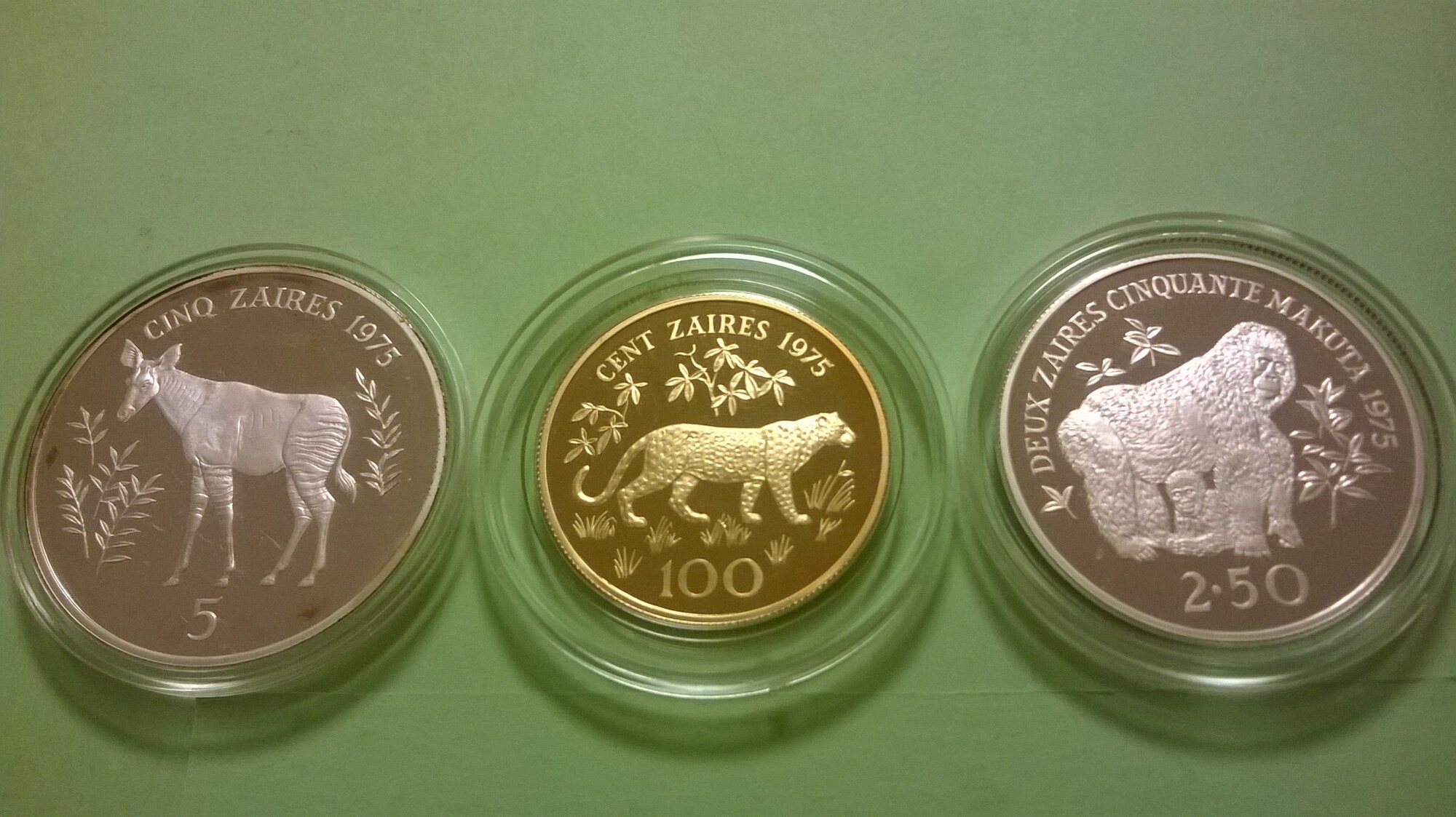 2,5 + 5 + 100 Zaires 1975 WWF Conservation Coin Collection Zaire ...