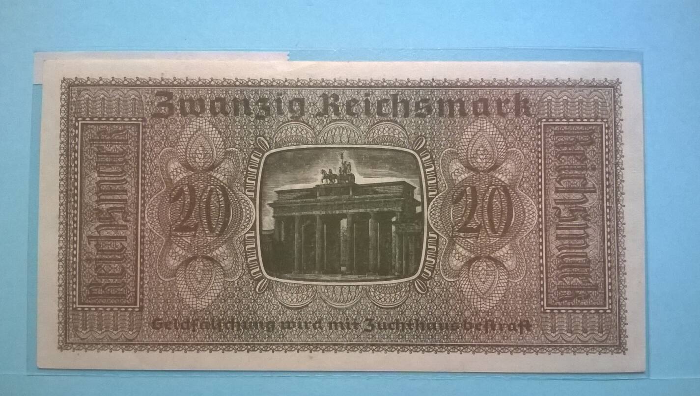 Germany Banknote 20 Reichsmark 1940 - 1945, PR139 Sehr gut erhalten ...