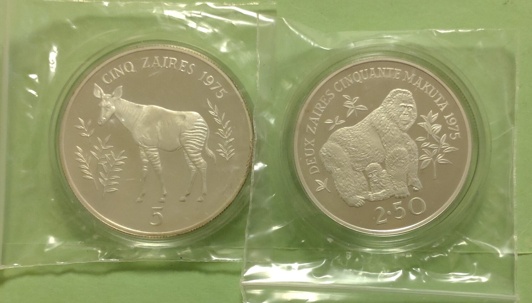 Zaire 2,5 + 5 Zaires 1975 Conservation Coin Collection: Mountain ...