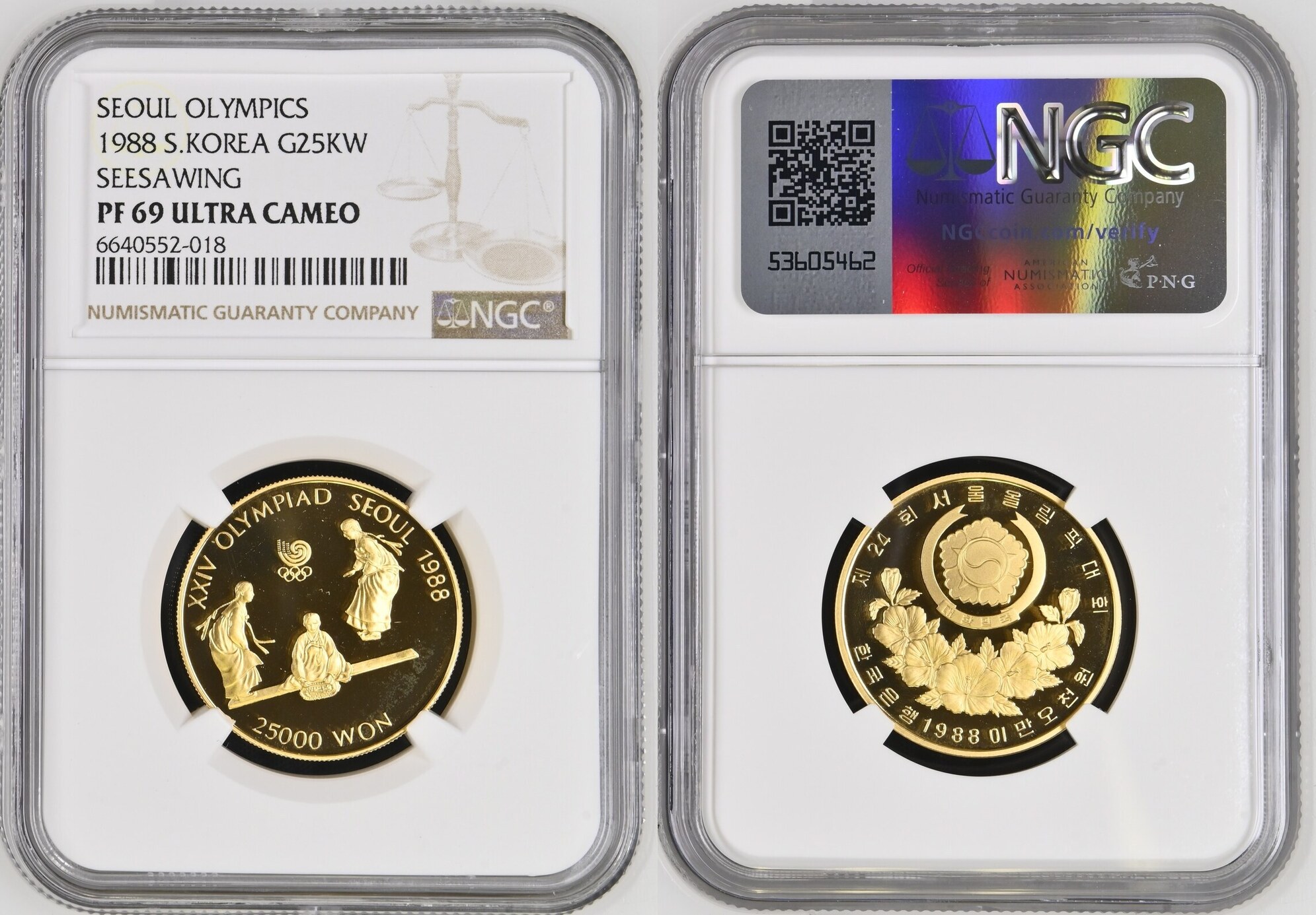 S.KOREA G25KW 1988 Seoul Olympics, Seesawing, 1/2 oz gold. NGC PF 69 ...
