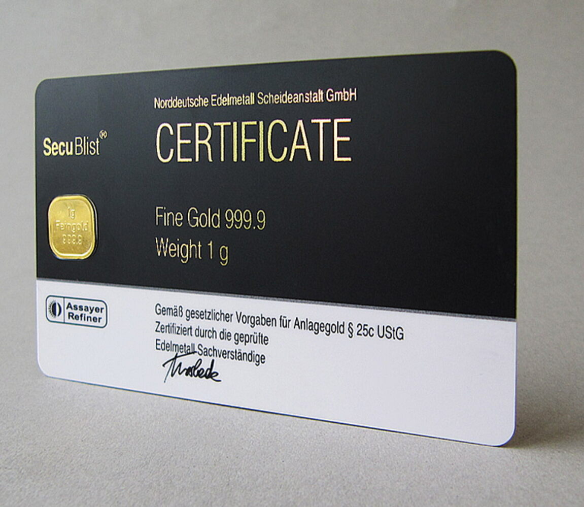 Deutschland 2020 Nes 1 Gram SecuBlist Goldbar in Blister Finegold ...