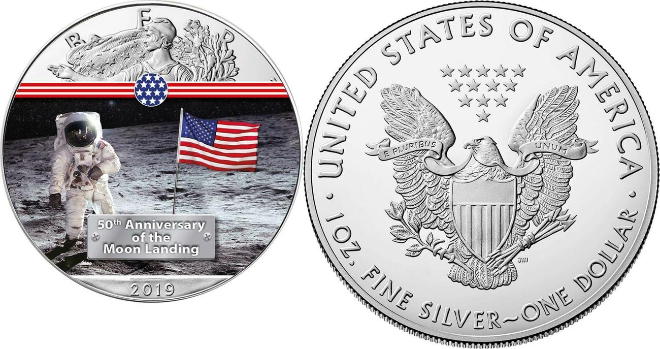 USA 1 Dollar 2019 1 oz Silver Coin Moon Landing First Man on the Moon ...