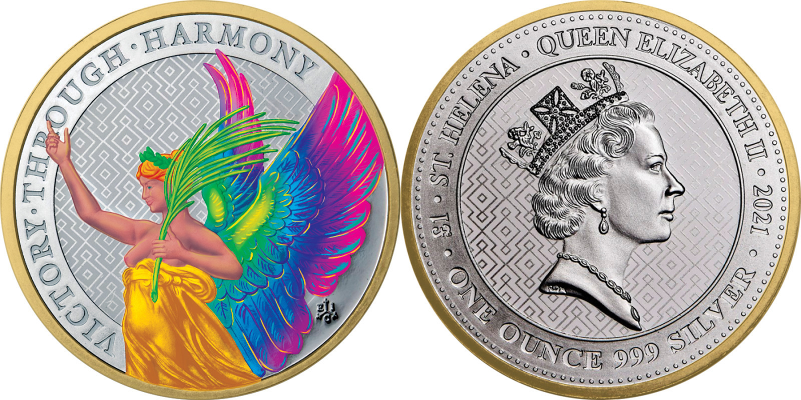 St. Helena 1 Pfund The Queens Virtues Victory 2021 Rainbow Edition 1 oz ...