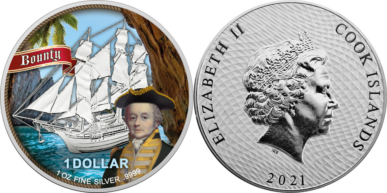 Cook Island 1 Dollar 2021 Sailing Ship Bounty William Bligh with ...