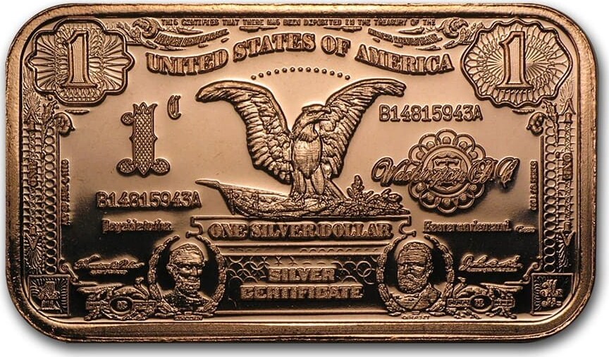USA 2020 Copper Copperbar 1 $ Dollar Bill Black Eagle 1899 Brilliant ...