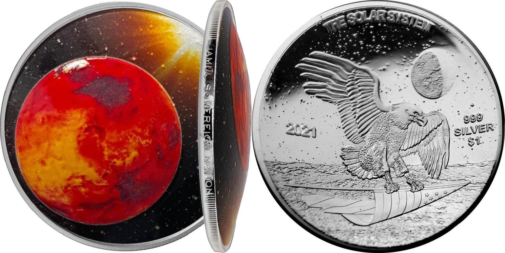 USA 1 Dollar 2021 Native American Mint Solar System Mars Dome Shaped 1 ...