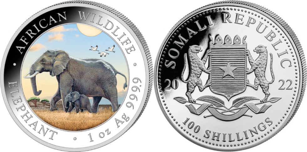 100 Shilling Somalia Wildlife Elephant 2022 1 oz 999 Silver Silver Coin ...