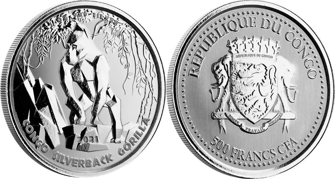 Kongo 500 Francs 2021 Scottsdale Mint Silverback Gorilla 1 oz ...