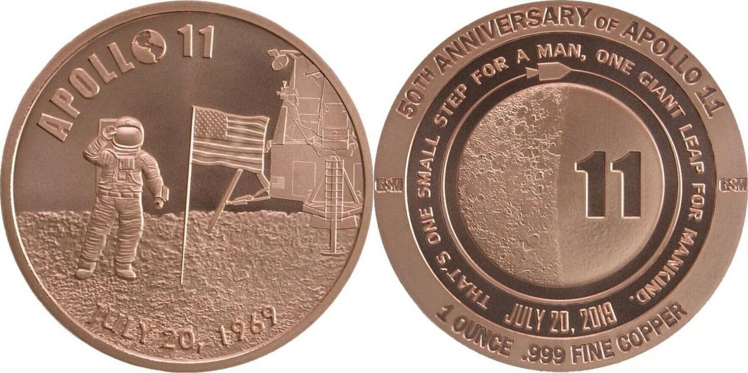 USA 2021 Golden State Mint Apollo 11 50th Anniversary Copper Round ...