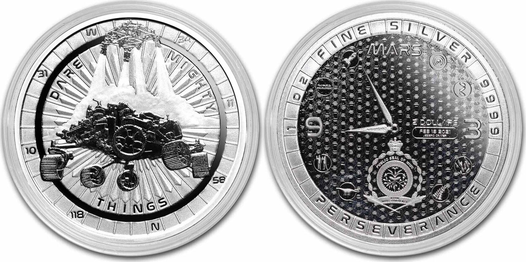 Niue 2 Dollar Perseverance Mars Rover Mars Mission 2021 1 oz Silvercoin ...