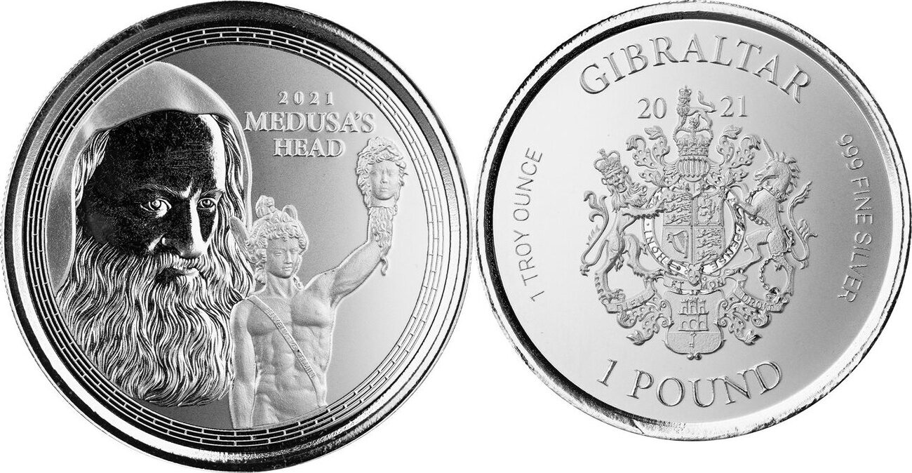 1 Pfund 2021 Scottsdale Mint Head of Medusa 1 oz Silvercoin Brilliant ...