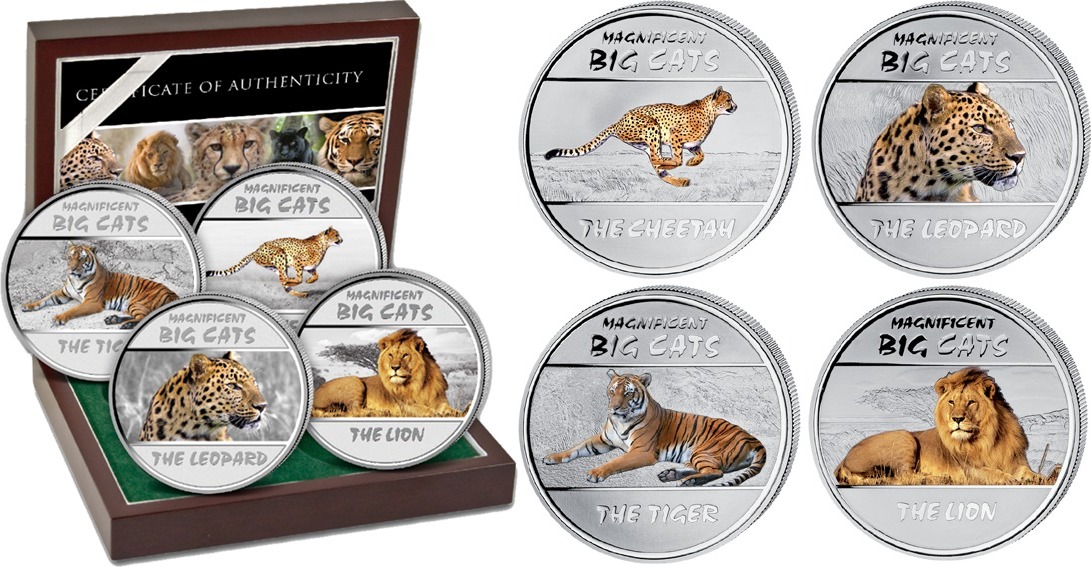 Kongo 4x 30 Francs 2011 Big Cats Silver Coins Set Color Edition Color 4 ...