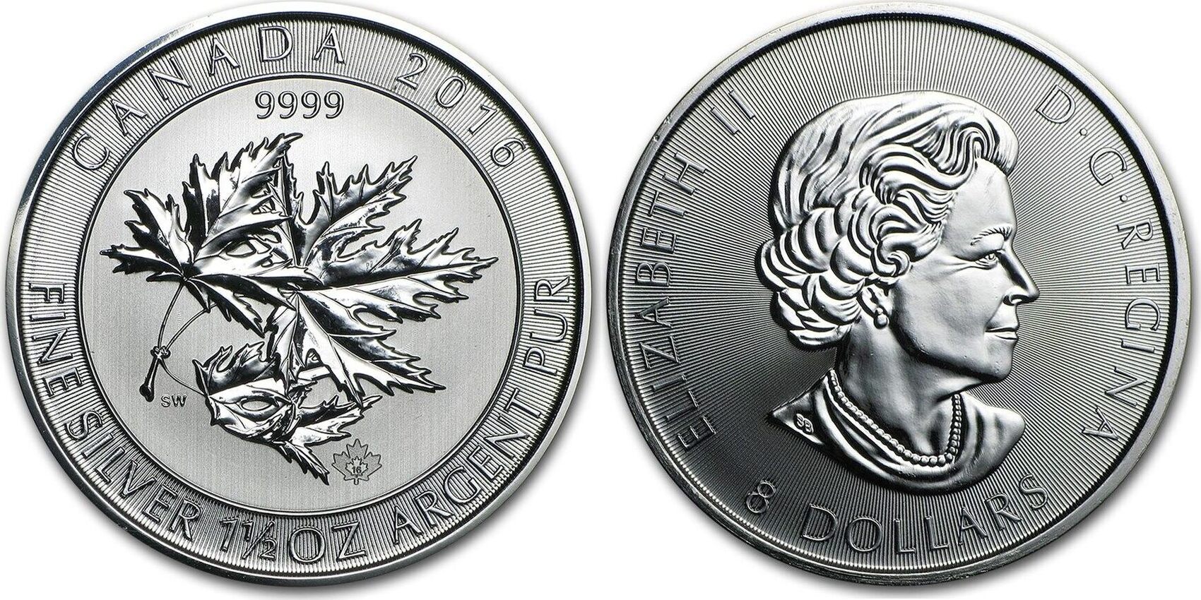 Kanada 8 Dollar 2016 Maple Leaf Superleaf 1,5 oz Silvercoin Brilliant ...