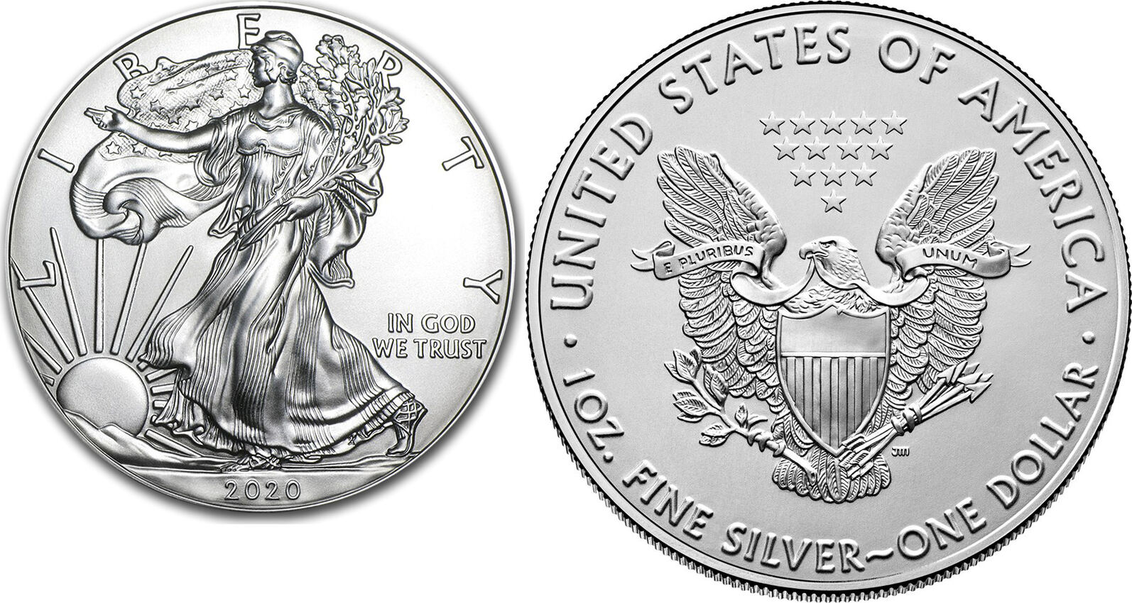 USA 1 Dollar American Silver Silver Eagle 2020 1 oz 999 Fine Silver ...