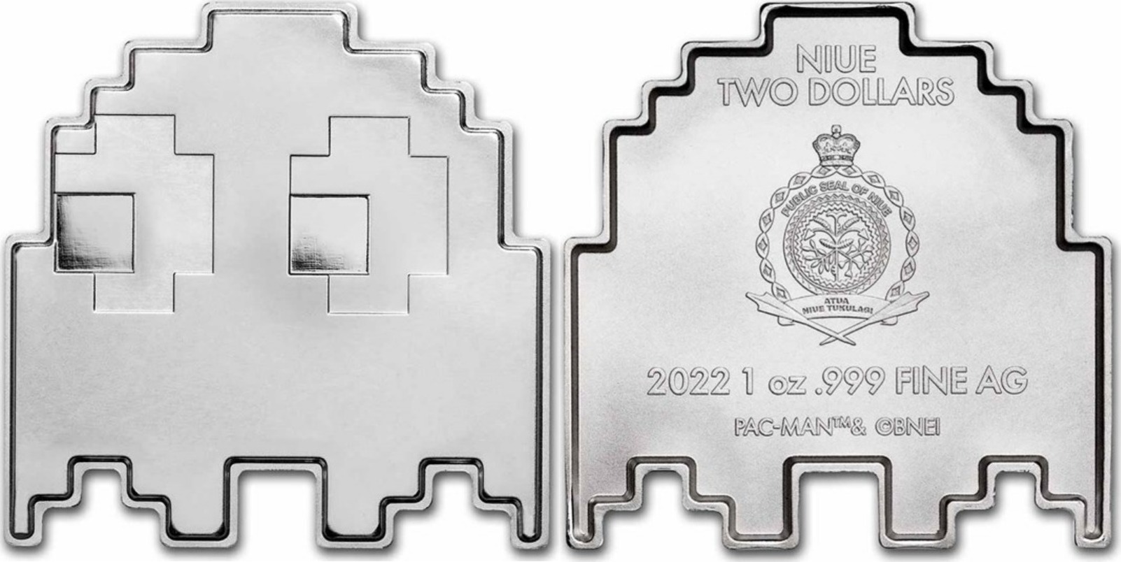 2 Dollars Niue Pac Man ™ 1 oz 999 Silver Coin 2022 Ghost Stamp Gloss ...