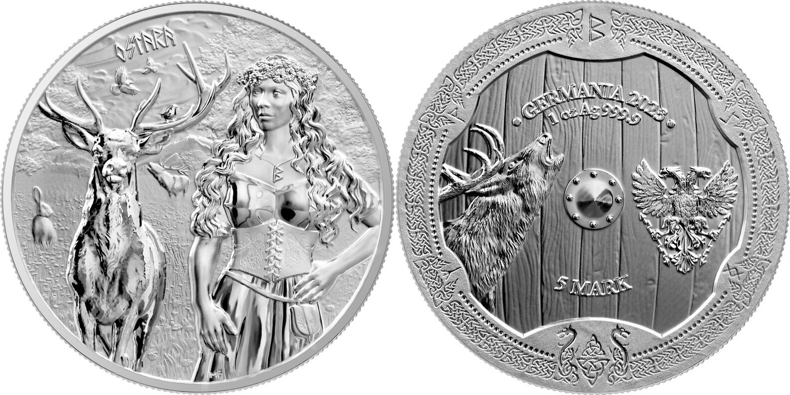 1 Dollar Germania Mint 2023 Valkyries Walküren Ostara 5 marks 1 oz 999 ...