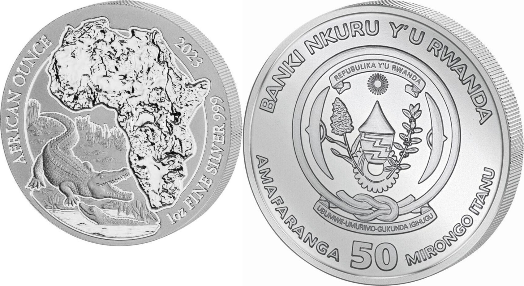 Ruanda 50 Francs Rwanda Crocodile 2023 Nile Crocodile 1 oz 999 silver ...