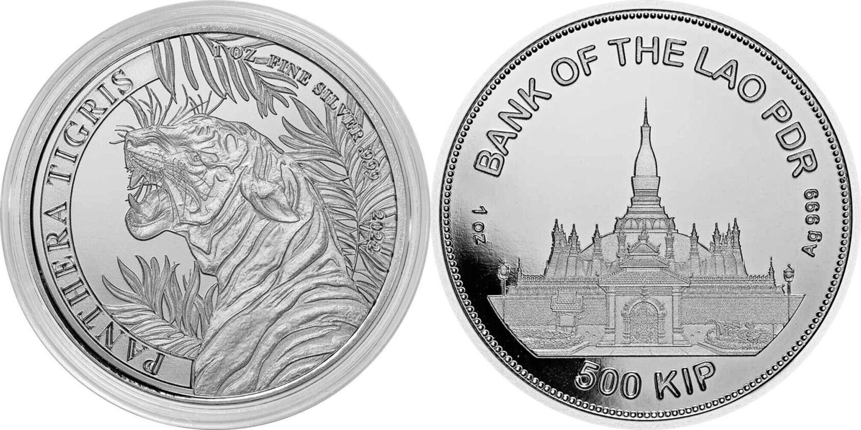 500 KIP Laos Tiger 2022 1 oz 999 Silver Coin Panthera Tigris Laos ST BU ...