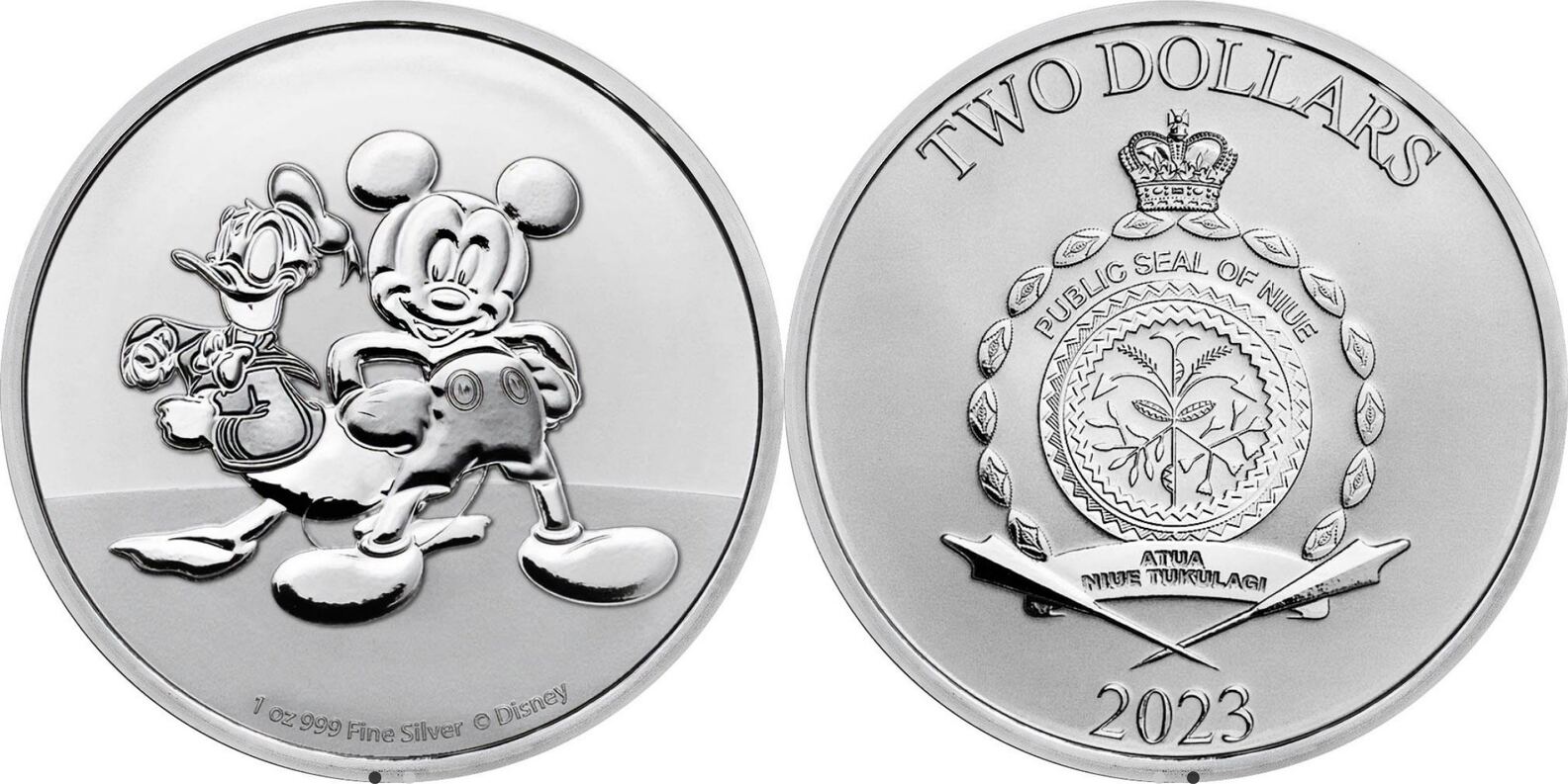 Niue 2 Dollar Disney™ Mickey™ & Donald™ 1 oz Silver Coin 2023 PCS/BU ...