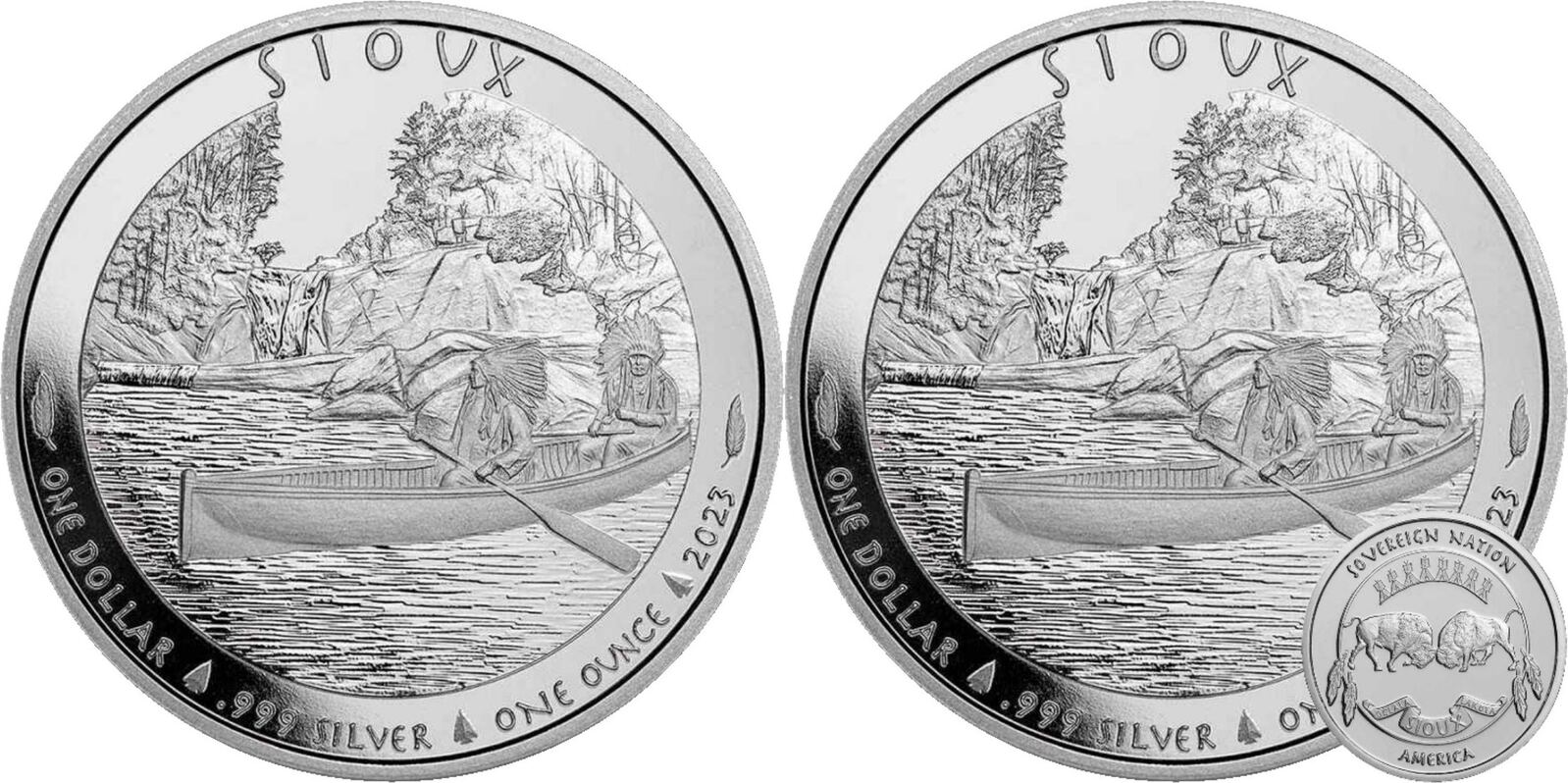 Silver Coin Sioux 2023 1oz oz Silver Ag 999 Sioux Indian Chief Canoe ...