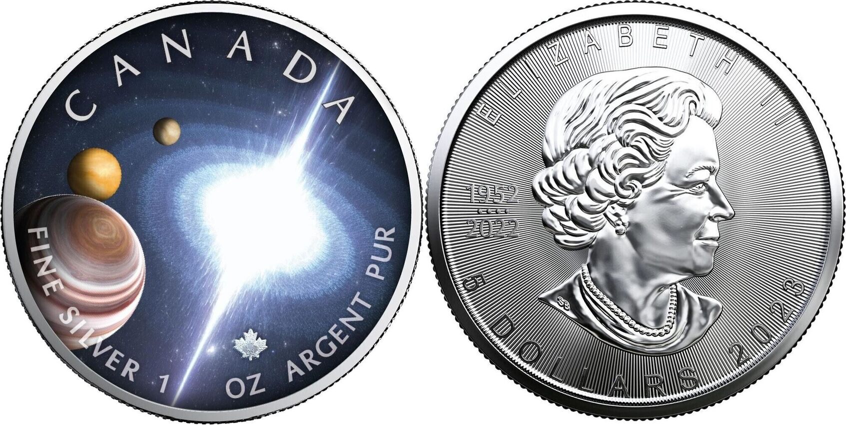 Kanada 5 CAD Silver coin Maple Leaf The Universe (10) Pulsar 2023 1 oz ...