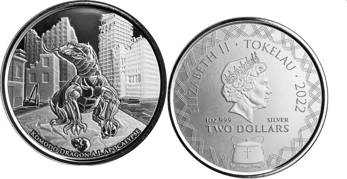 Silver coin Komodo Dragon Apocalypse 2022 Tokelau 1 oz 999 silver ...
