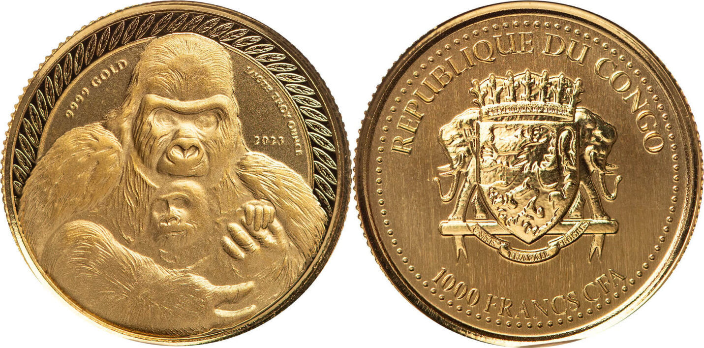 Kongo 2023 Congo Gorilla Gold Coin 1/10 oz 999.9 Gold Brilliant ...