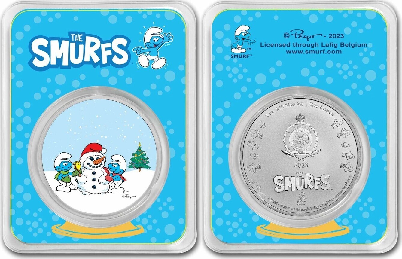 Niue Silver Coin Snowman 2023 1 oz Silver The Smurfs Christmas Snowman ...