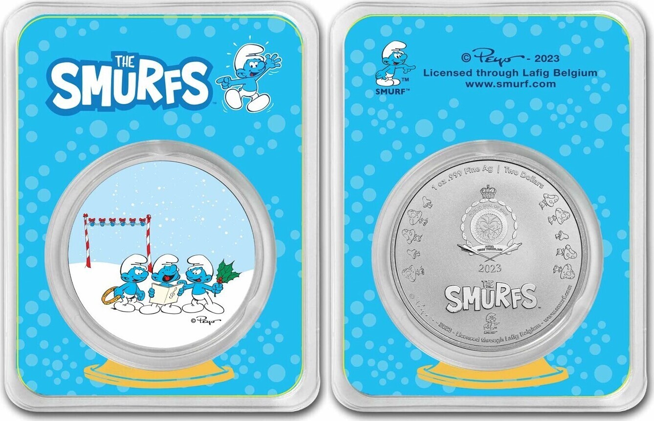 Niue Silver coin The Smurfs 2023 1 oz Smurfs Christmas Carol Silver BU ...