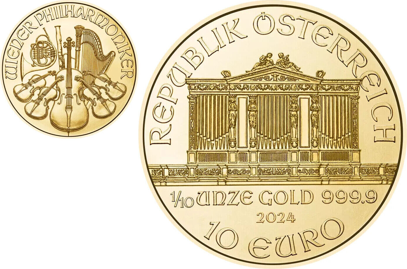 Österreich Vienna Philharmonic Gold Coin 2024 1/10 oz 999.9 10 Euro ...