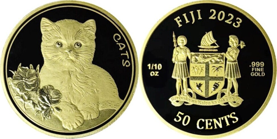 Fidschi 2023 Fiji Cats 1/10 oz Fiji 999.9 Gold Cat Coin Prooflike | MA ...