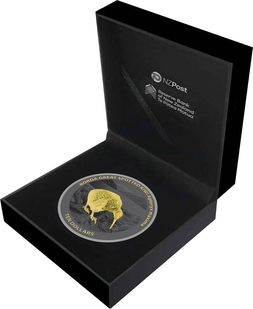 Neuseeland 2024 Kiwi 5 oz New Zealand 10 NZD 999 Silver Black Proof Gilded | MA-Shops