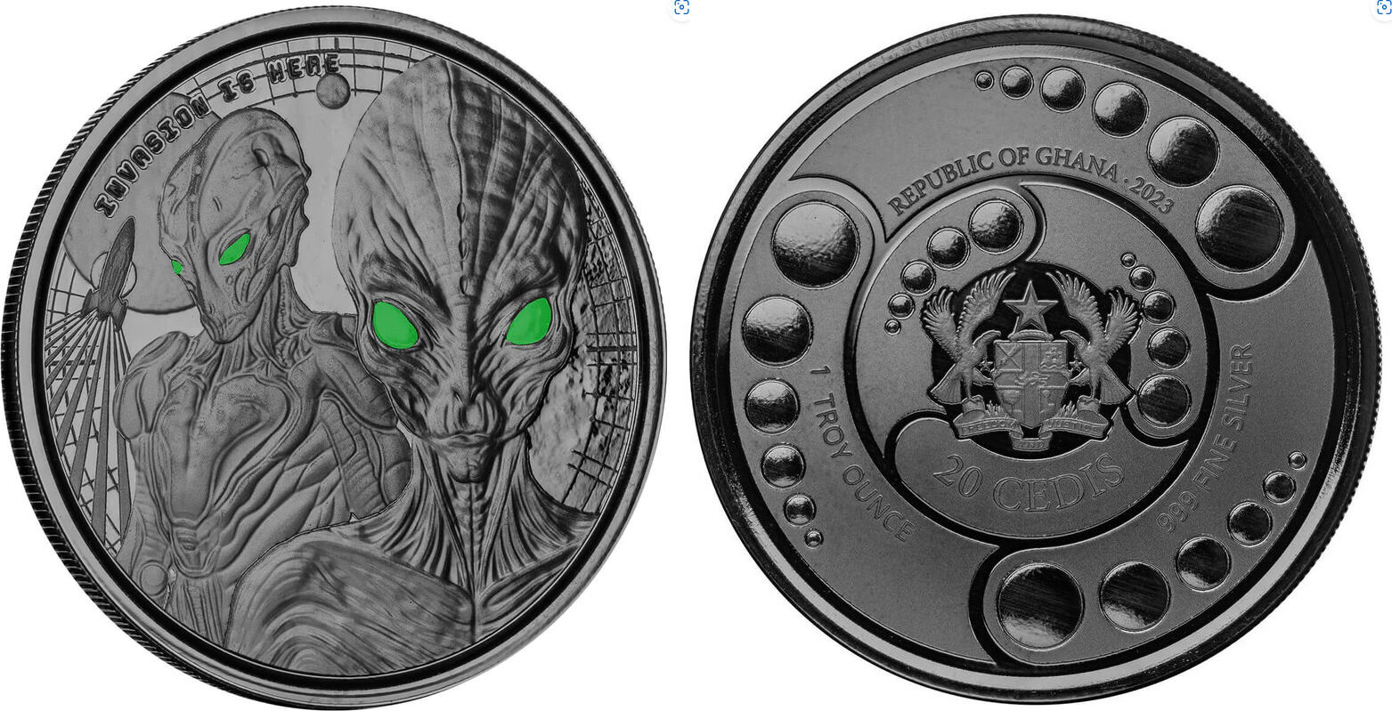 20 Cedis Ghana Alien Proof Black Rhodium Silbermünze 1 oz 2023 ...