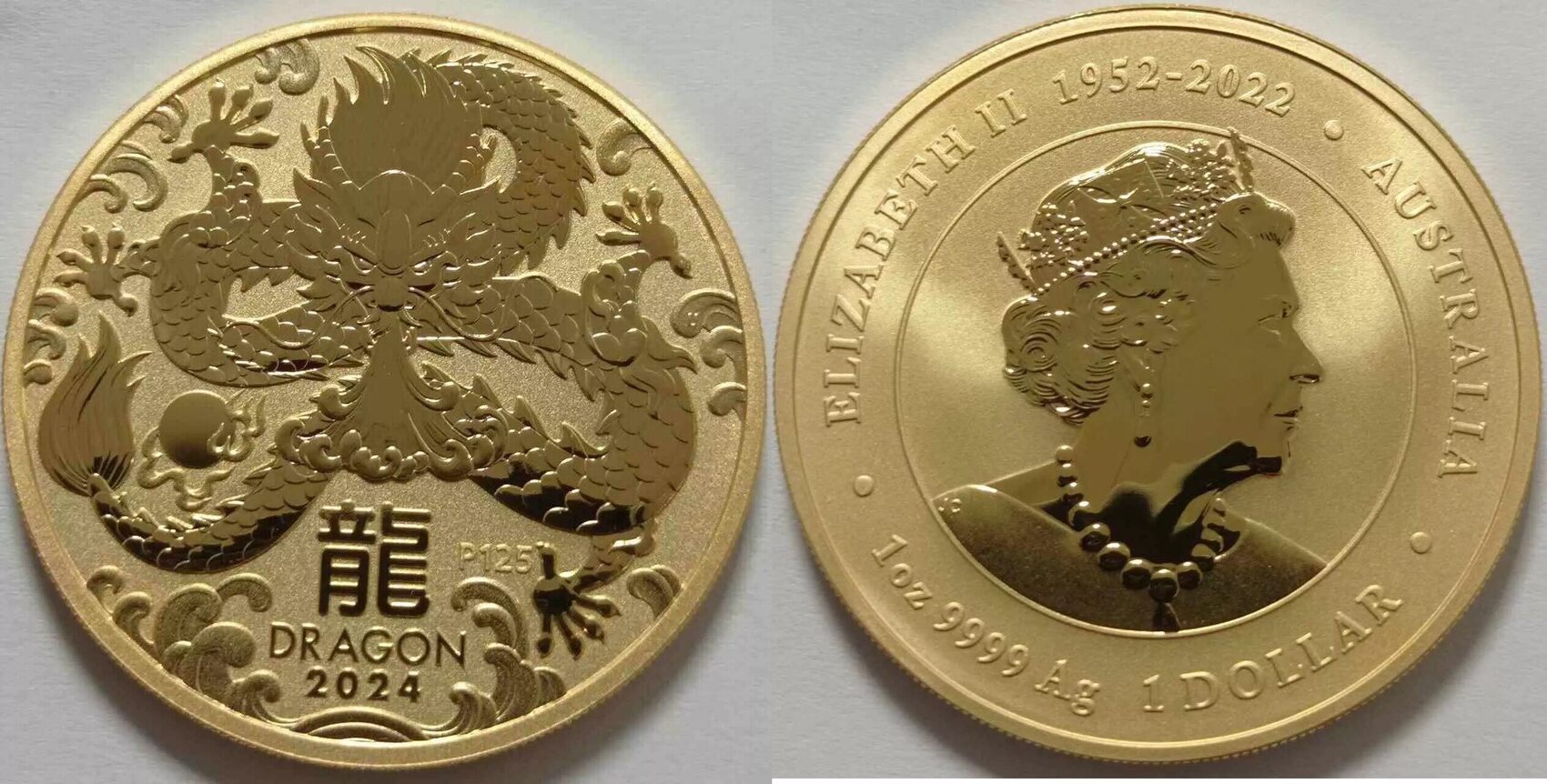 Australien 1 oz 2024 Australia Lunar III Dragon Full Guild Coin ...