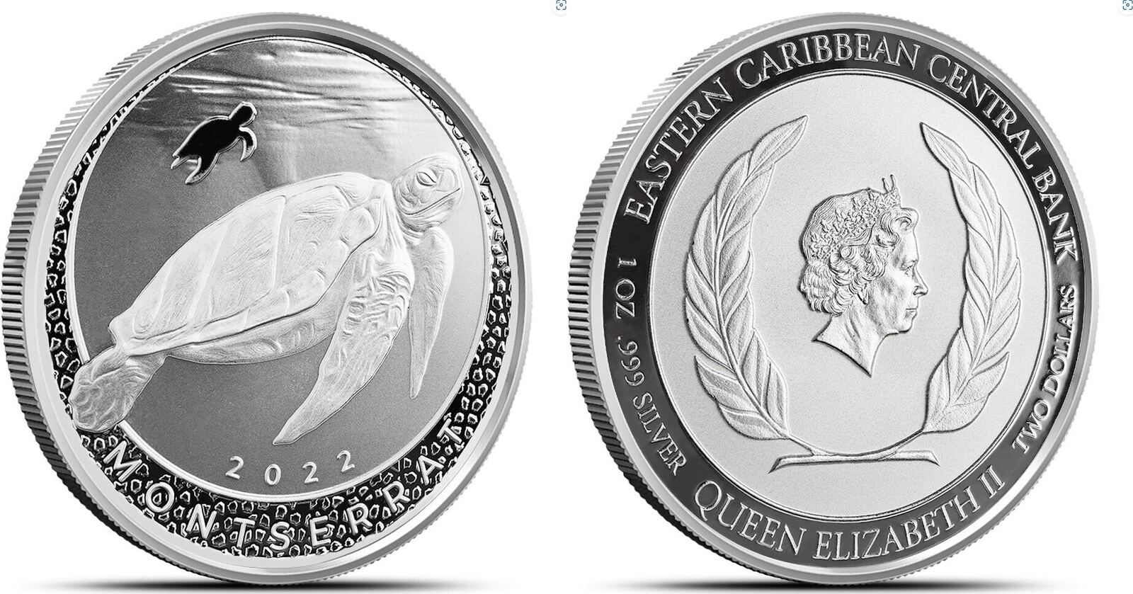 2 Dollar Silver coin 1oz EC8 Montserrat - Sea Turtle 2022 Uncirculated ...
